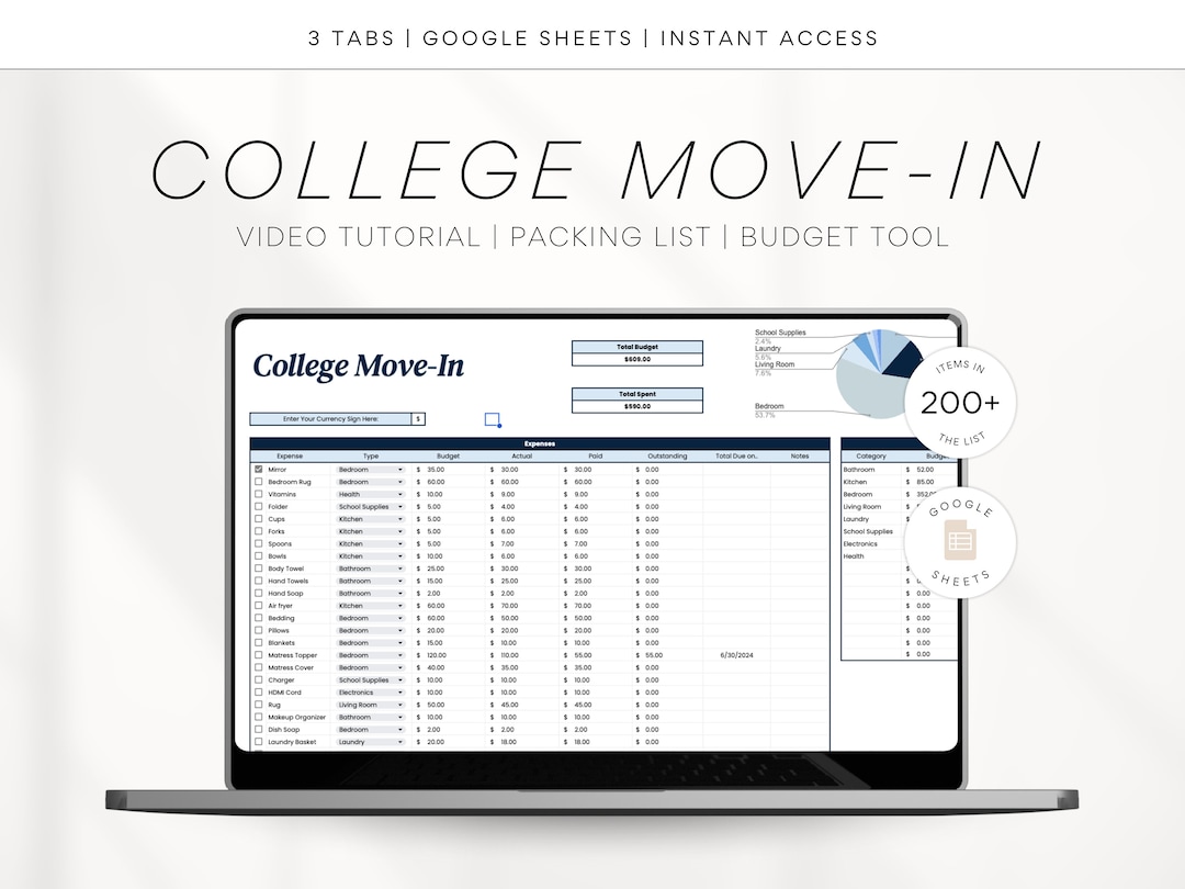 College Move in Checklist | College Move in Spreadsheet | Dorm ...