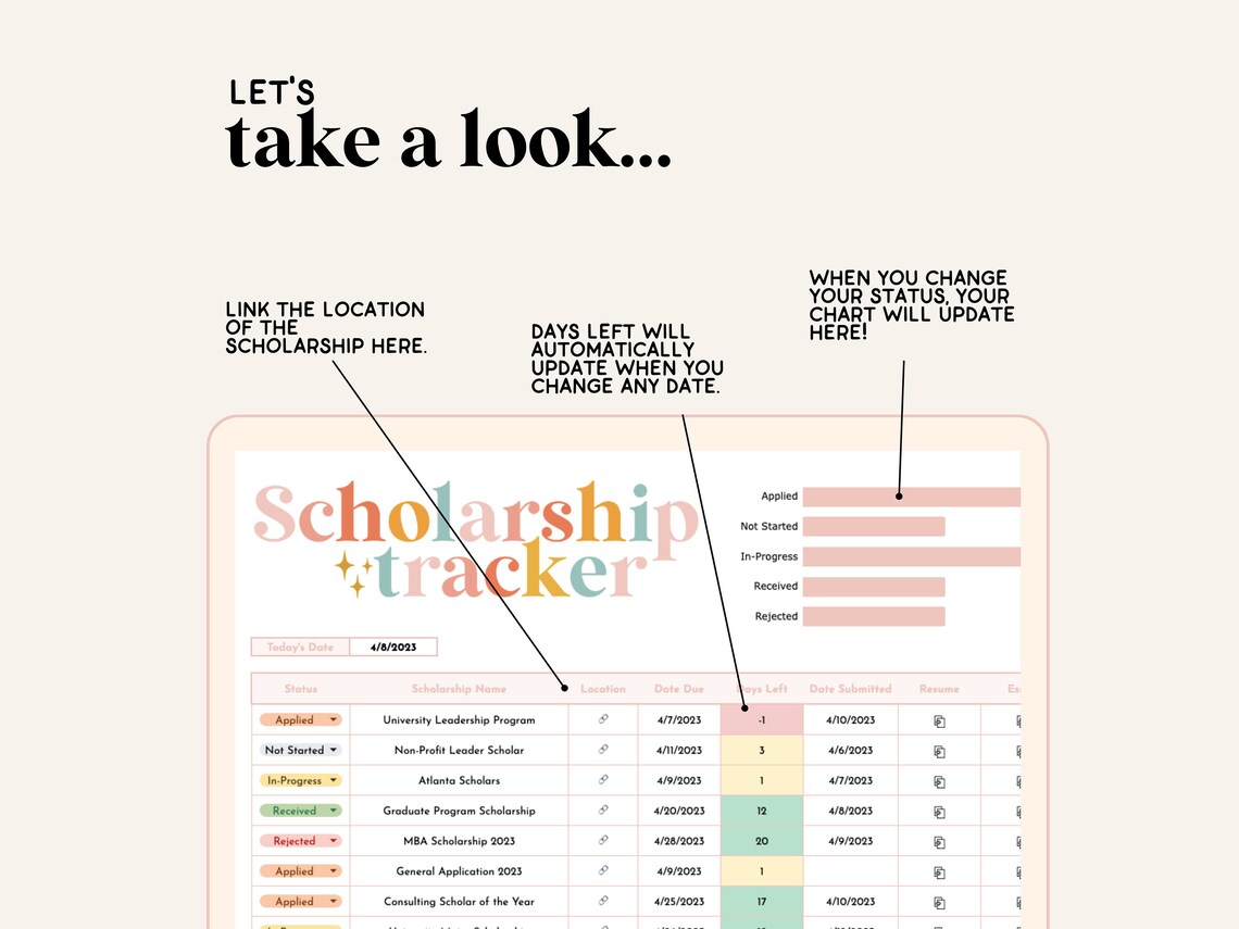 Scholarship Spreadsheet | Google Sheets | School Tracker | School ...