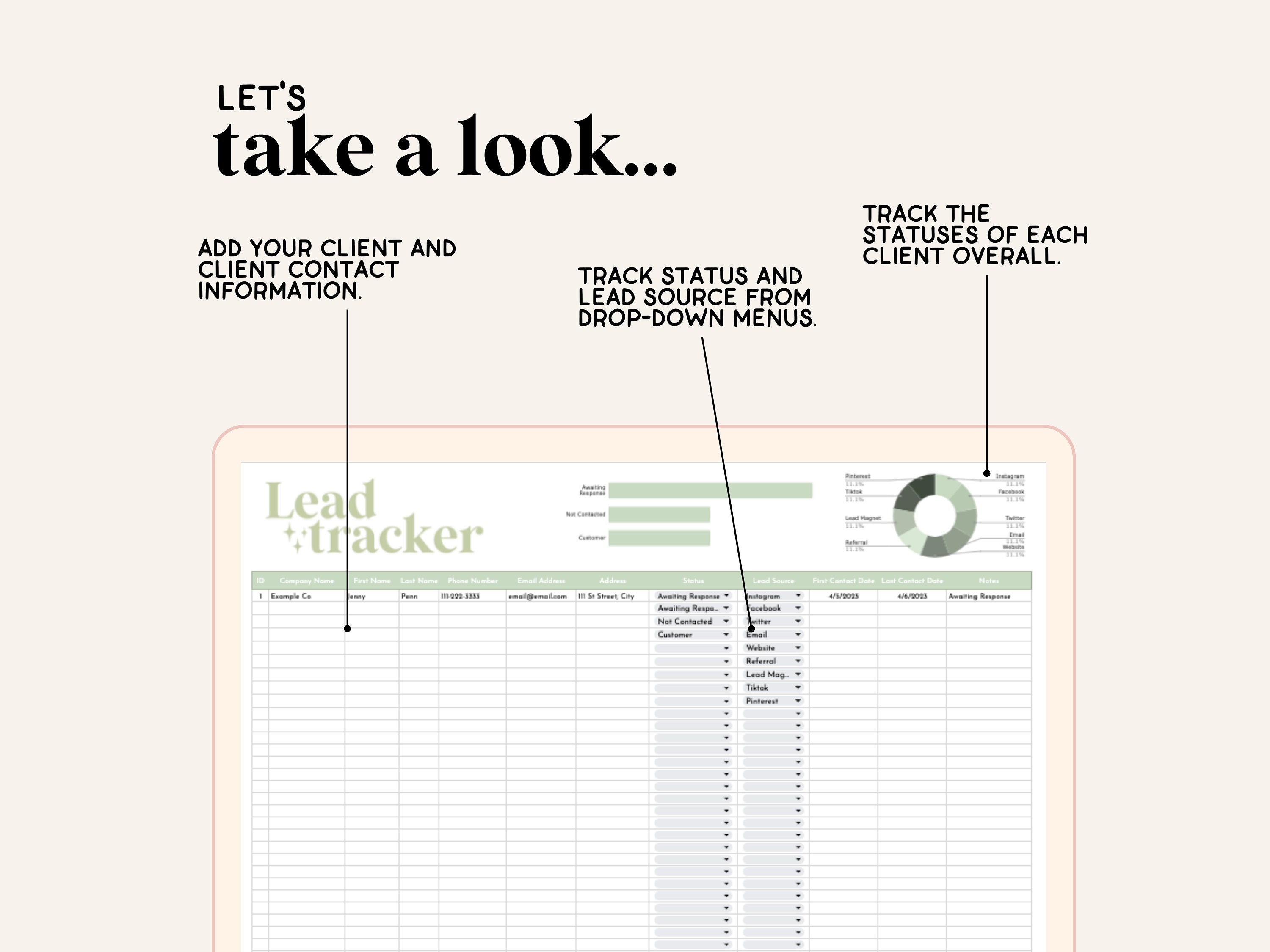 Lead Tracker Spreadsheet | Google Sheets | Client Sales Tracker | Lead ...