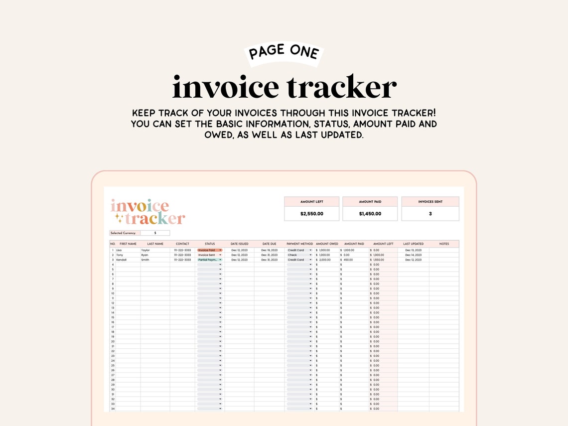Invoice Spreadsheet | Invoice Tracker | Invoice Tracking | Invoice ...