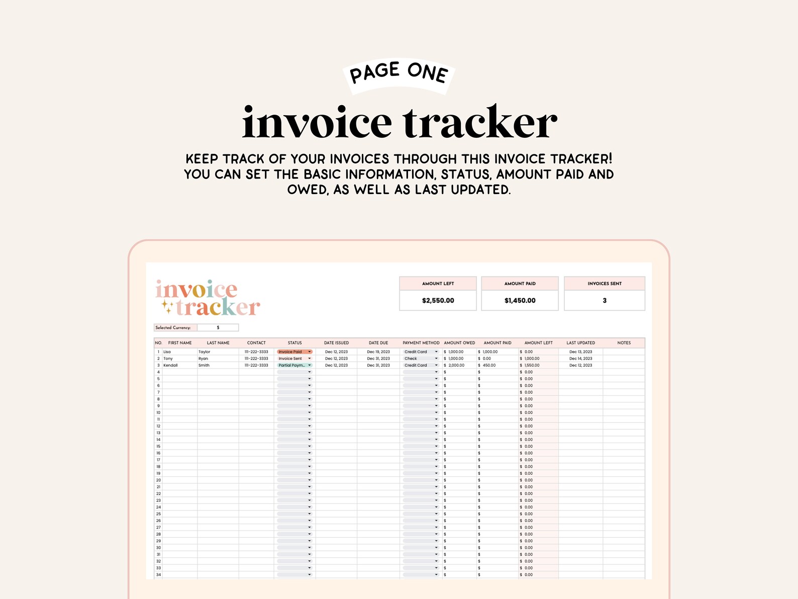 Invoice Spreadsheet | Invoice Tracker | Invoice Tracking | Invoice ...