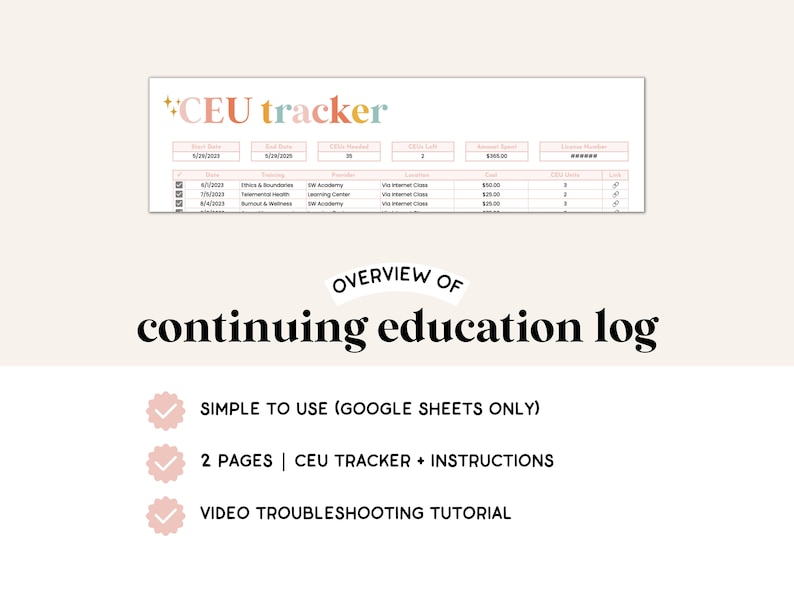 Continuing Education Spreadsheet | Google Sheets | CEU Tracker ...