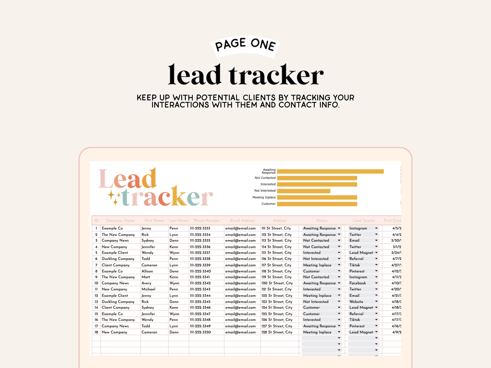 Lead Tracker Spreadsheet | Google Sheets | Client Sales Tracker | Lead ...