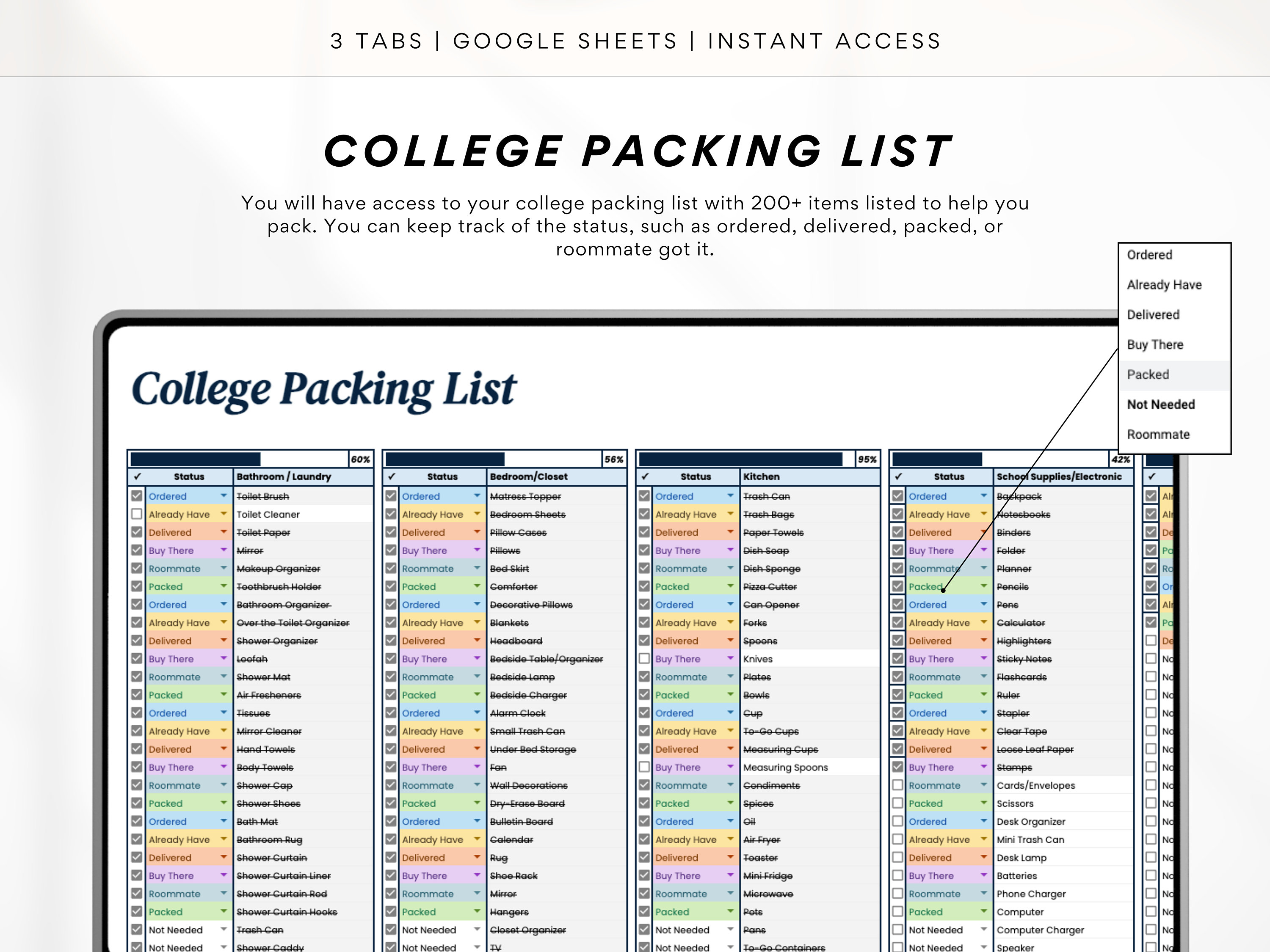 College Move in Checklist | College Move in Spreadsheet | Dorm ...