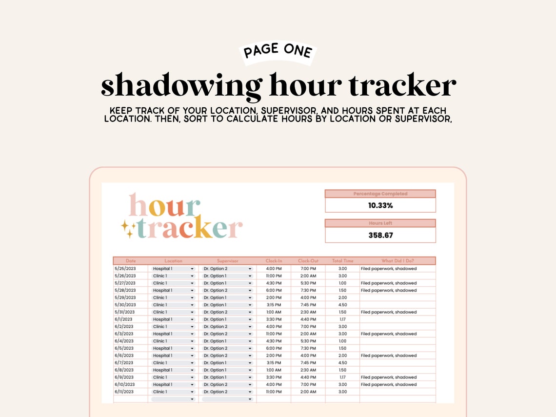 Shadowing Log Tracker | Clinical Supervision Hour Tracker | Interning ...
