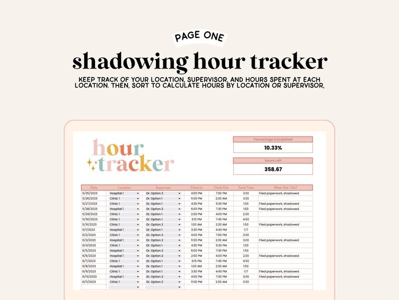 Shadowing Log Tracker | Clinical Supervision Hour Tracker | Interning ...