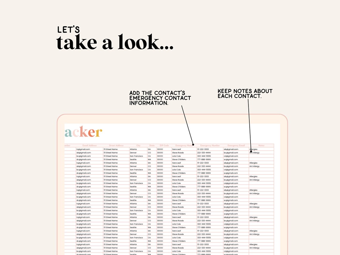 Contact List Template | Address Book List | Contact Information ...