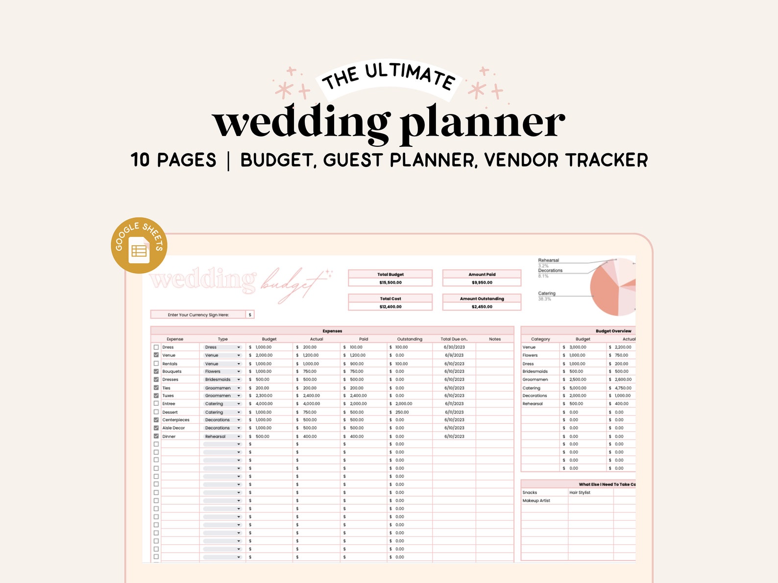 Wedding Spreadsheet ALL IN ONE Google Sheets Wedding Guest - Etsy