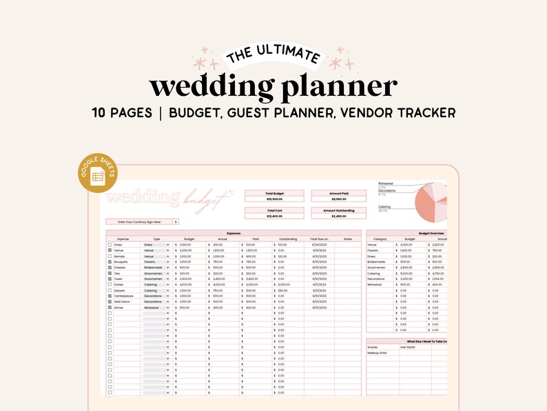 Wedding Spreadsheet ALL IN ONE Google Sheets Wedding Guest - Etsy