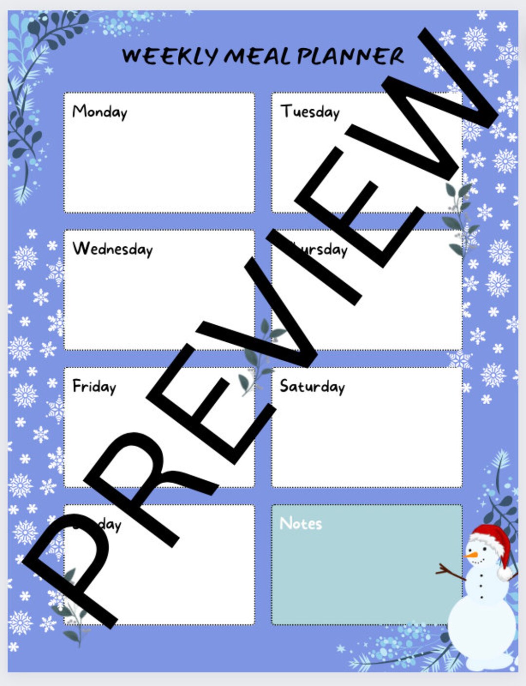 Winter Themed Meal Planner - Etsy