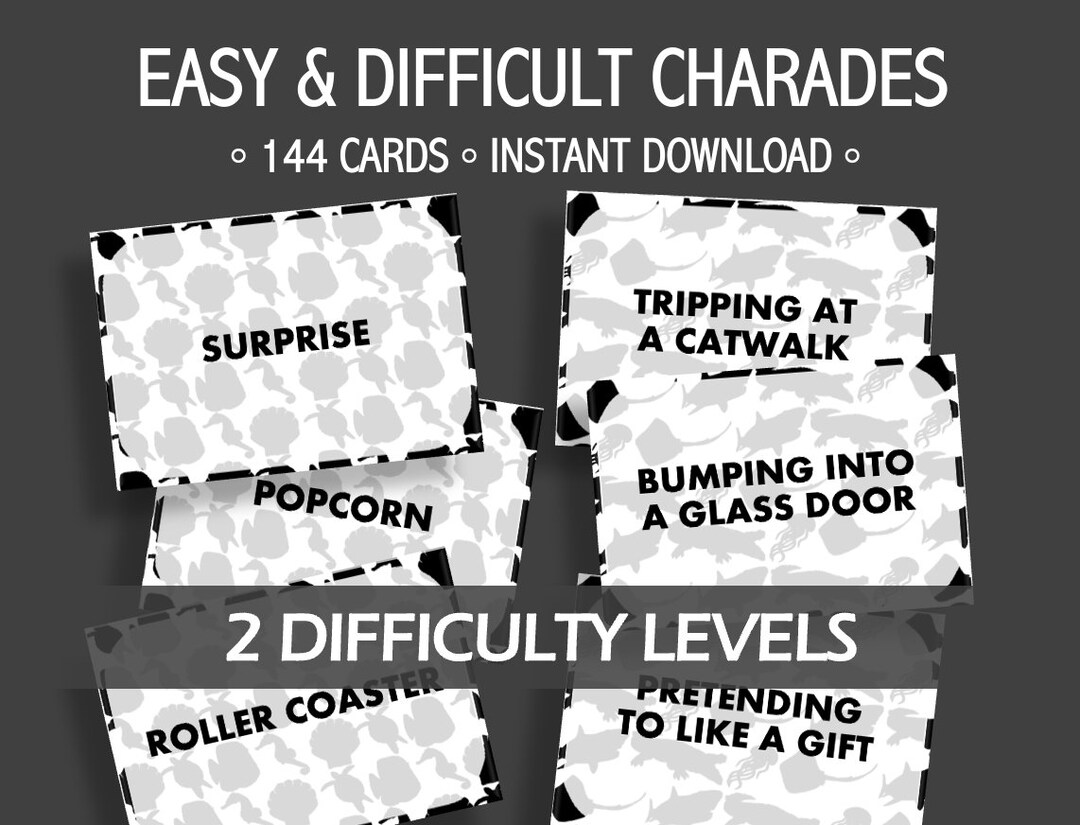 Easy and Difficult Charades Game Printable Party Game - Etsy