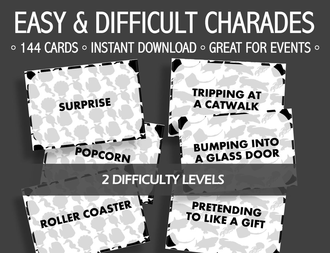Easy and Difficult Charades Game Printable Party Game - Etsy