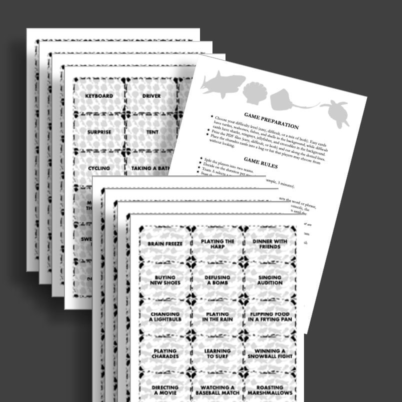 Easy and Difficult Charades Game Printable Party Game - Etsy