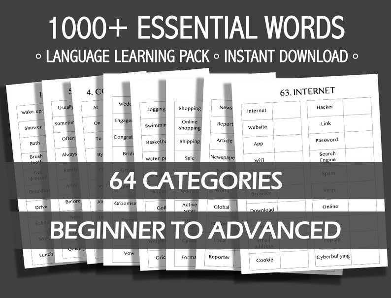 Language Learning Pack 1000 Essential Words 64 Categories Beginner to ...