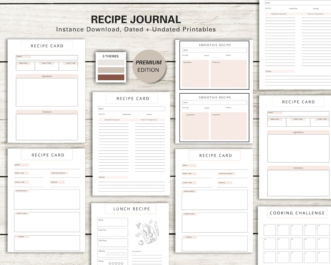 Recipe Journal, Food Diary, Cooking Organizer, Recipe Notebook, Kitchen ...