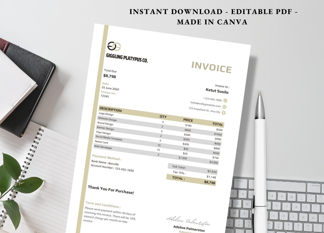 Black Bold Modern Business Invoice Template, Editable Business Receipt ...
