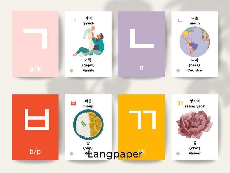 Korean Flashcards Korean Alphabet hangul Flashcards Korean Printable ...