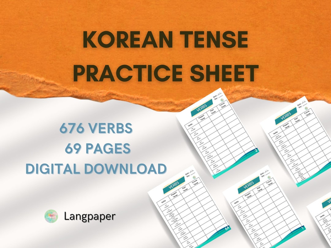 Hoja de práctica de tiempo verbal coreano / Conjugación de - Etsy España