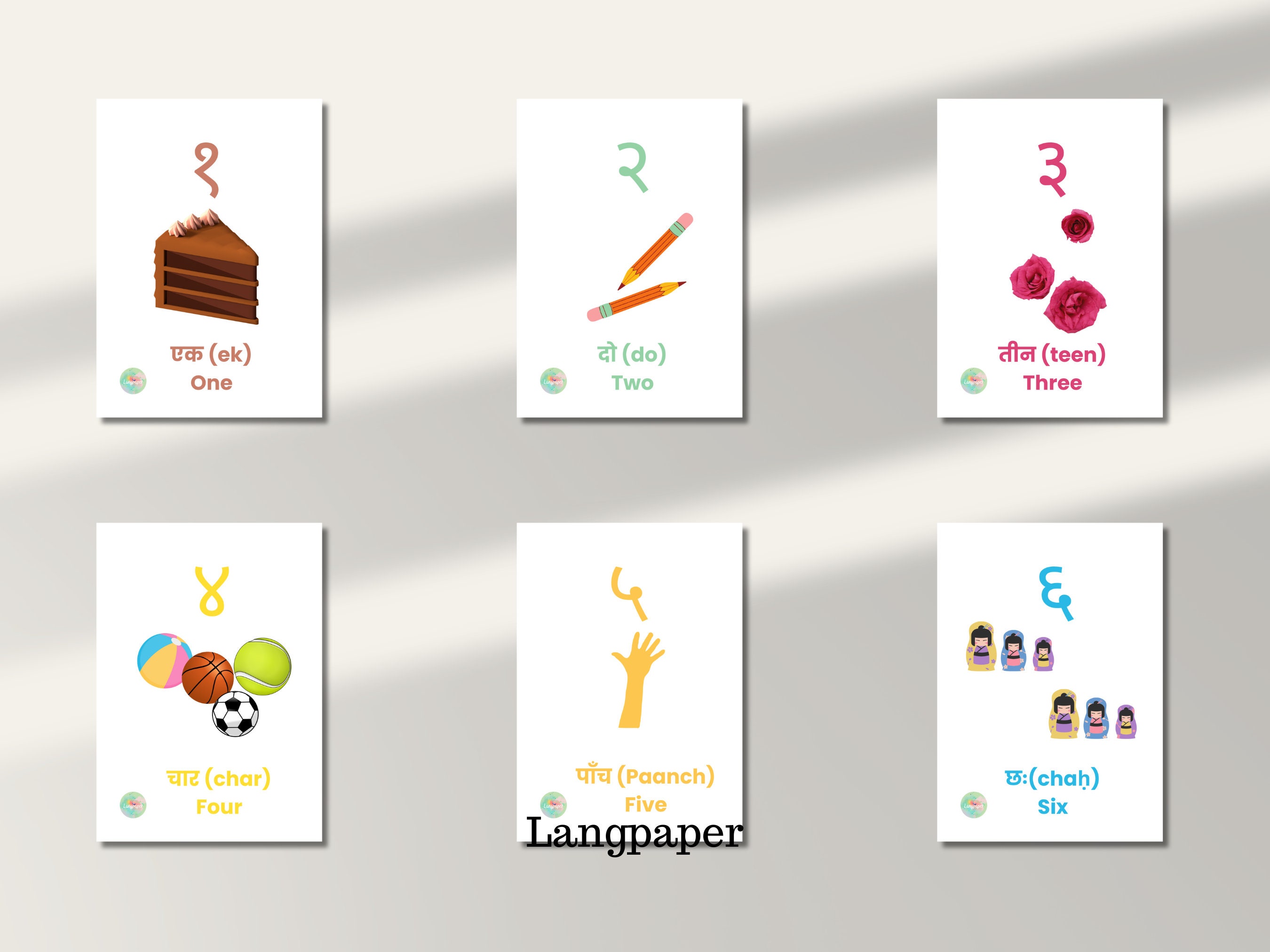 Hindi Numbers Flashcard 1 to 10 Bilingual Printable Hindi English ...