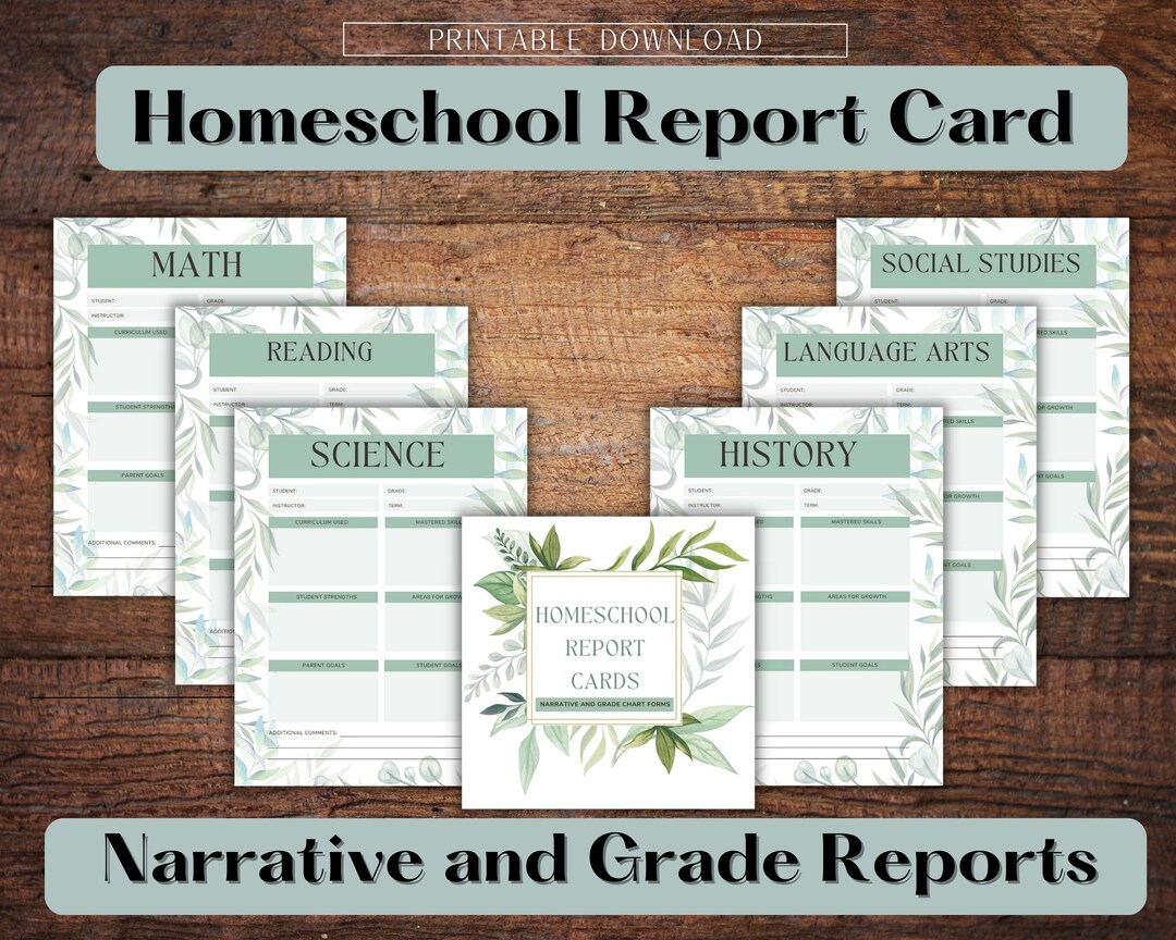 Homeschool Report Card, Digital Download, Annual Assessment, Botanical ...