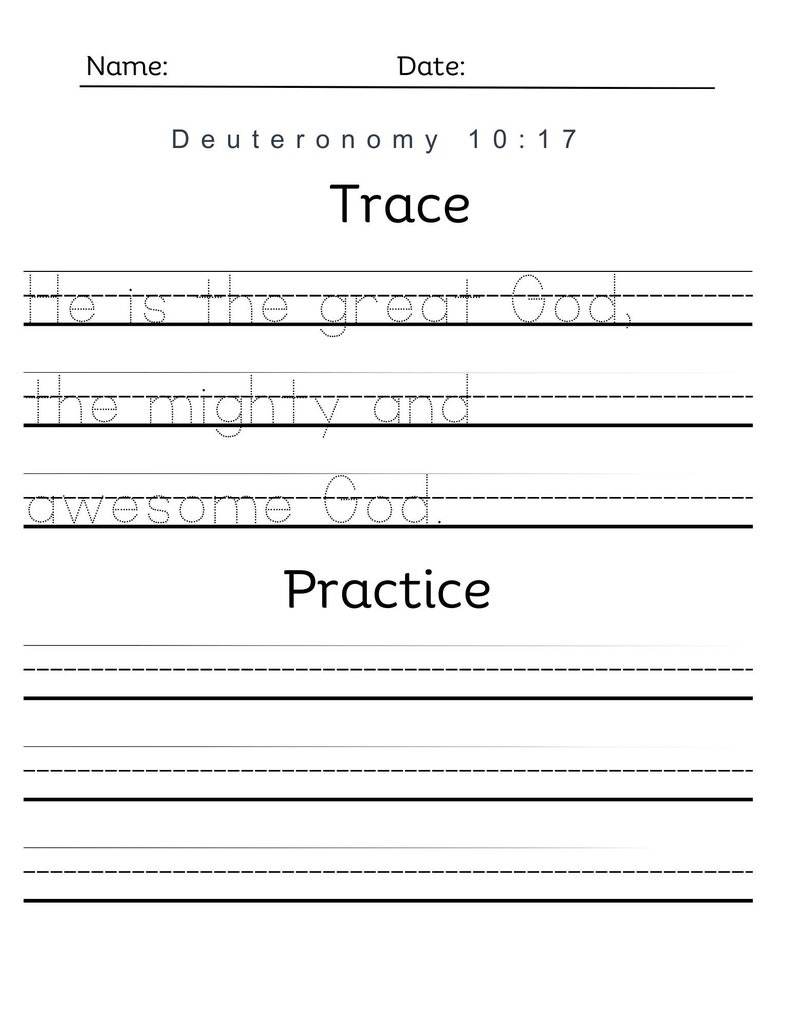 Deuteronomy Scripture Tracing Worksheets, Scripture Memorization ...