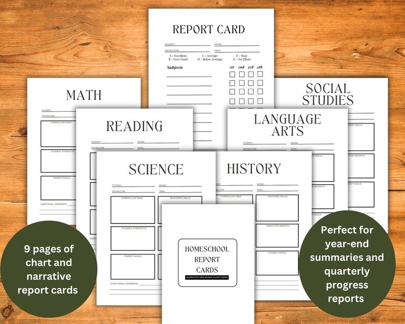 Black and White Homeschool Report Card, Digital Download, Annual ...