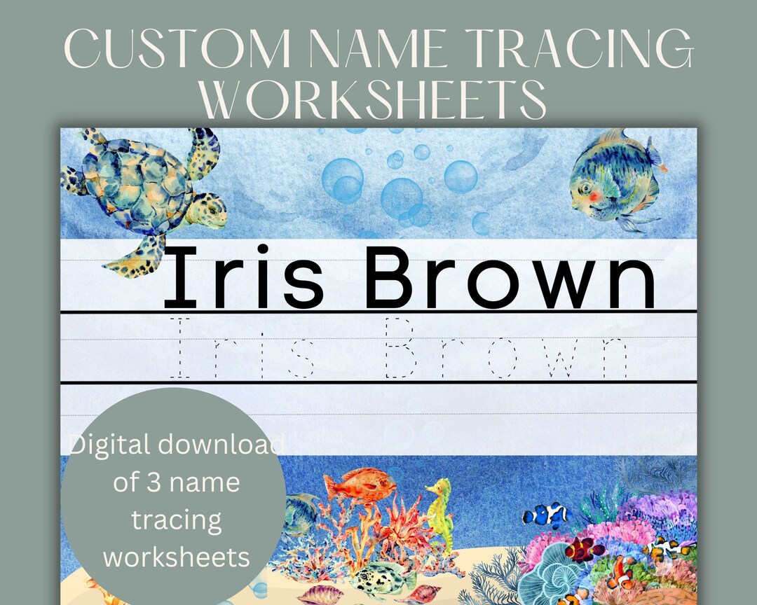 Custom Name Tracing Worksheets With Sea Animal Theme and Blank Lined ...