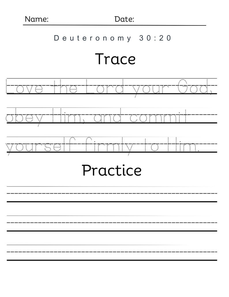 Deuteronomy Scripture Tracing Worksheets, Scripture Memorization ...