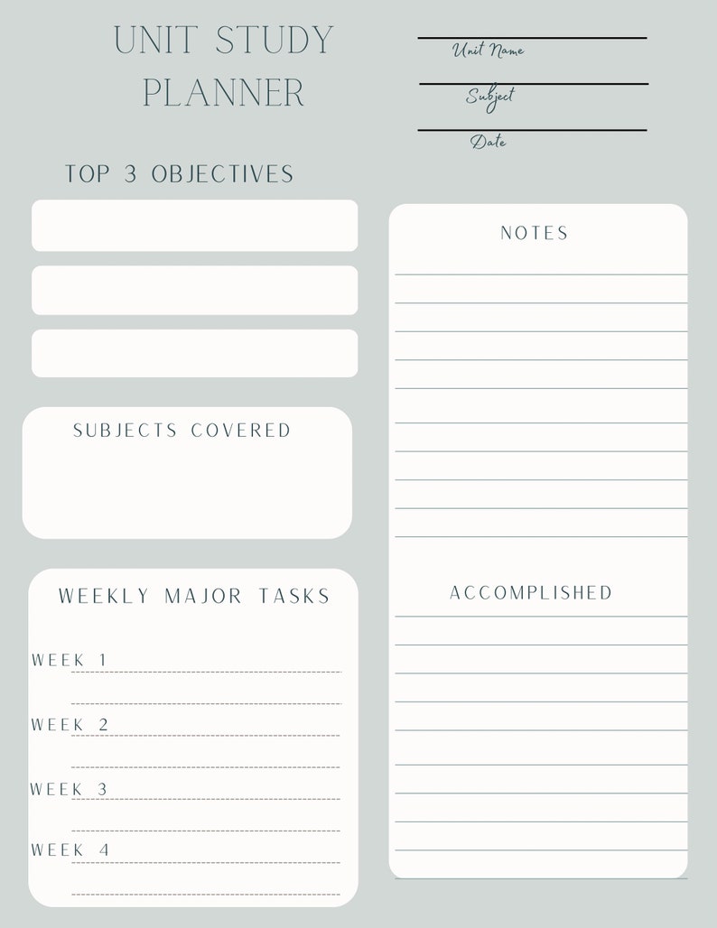 Print Unit Study Planner for Homeschool and Educators - Etsy