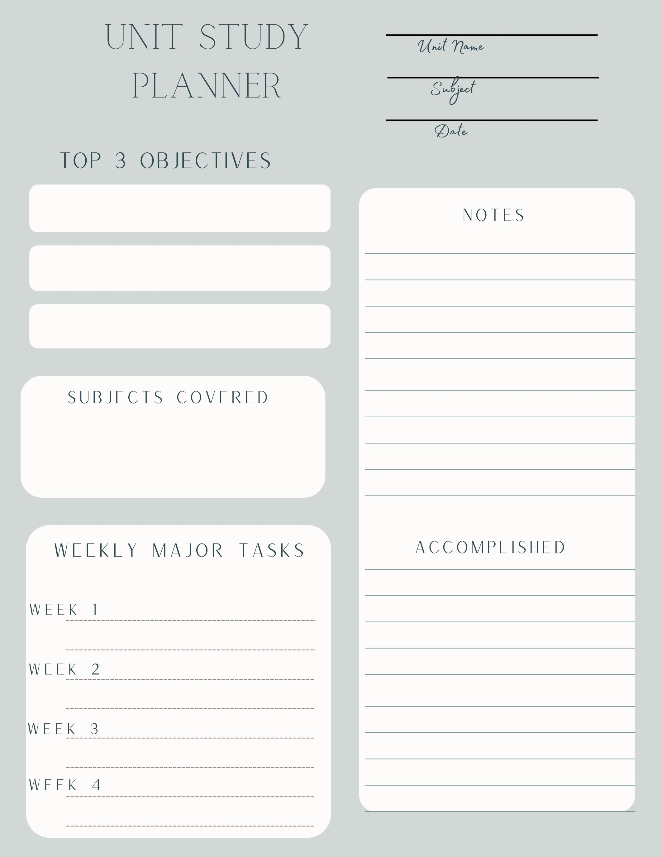 Print Unit Study Planner for Homeschool and Educators - Etsy