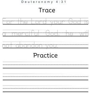 Deuteronomy Scripture Tracing Worksheets, Scripture Memorization ...