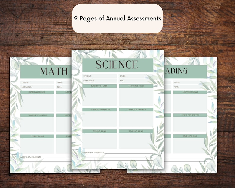 Homeschool Report Card, Digital Download, Annual Assessment, Botanical ...