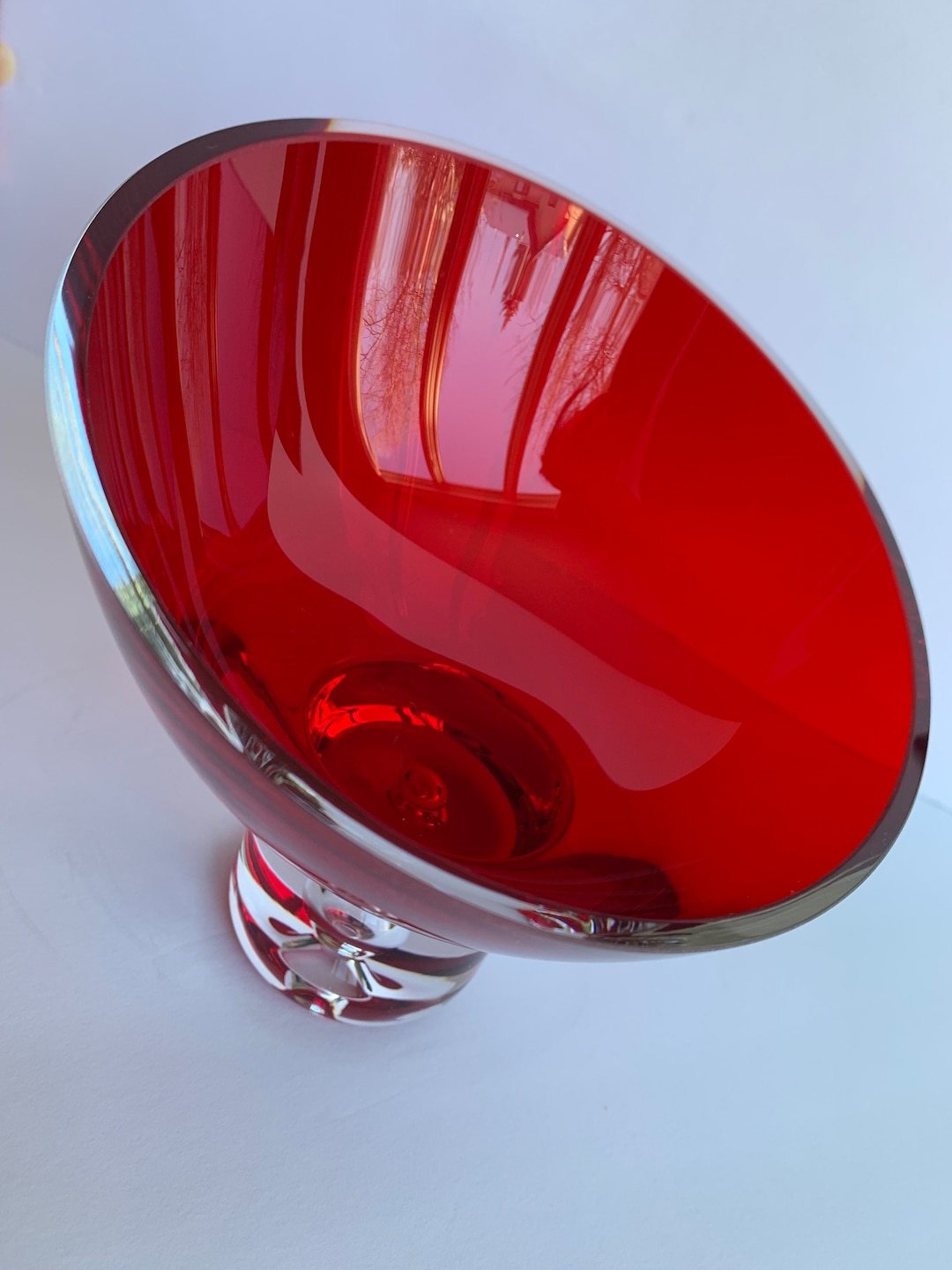 Ruby Red Glass Clear Bubble Pedestal Candy Dish - Etsy
