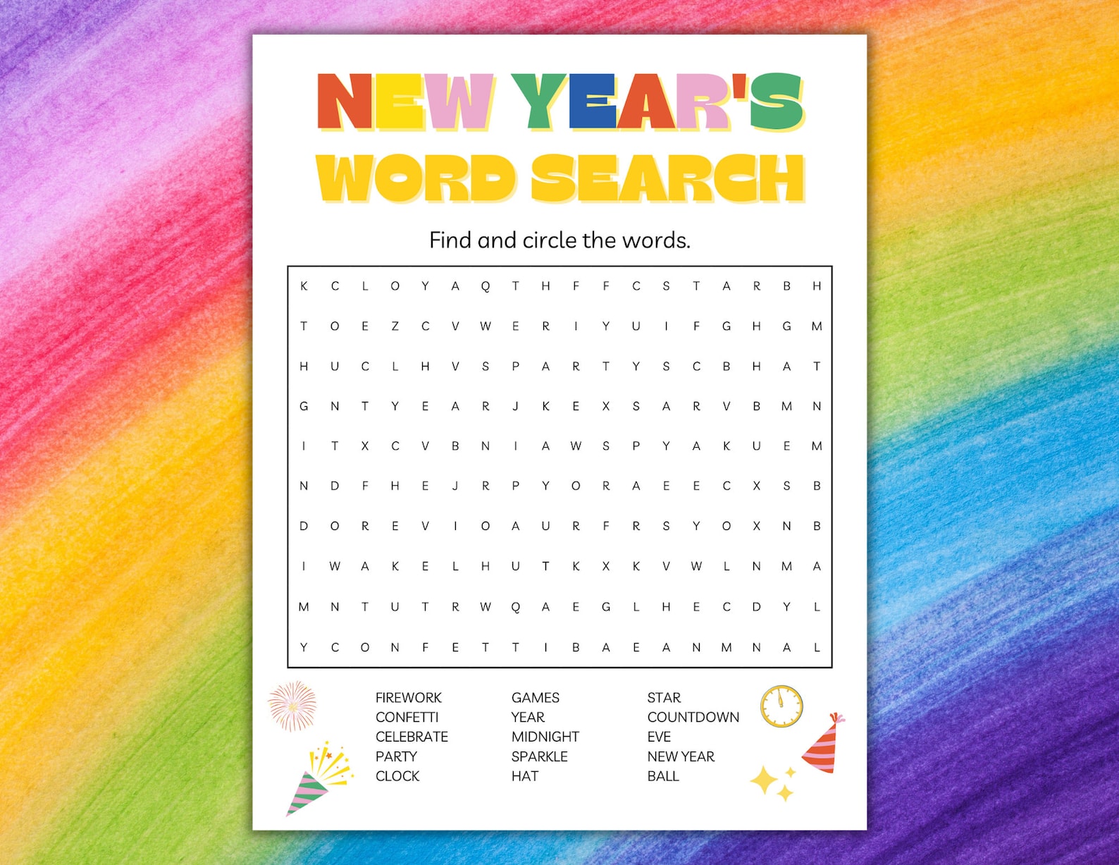 New Year's Eve Word Search Activity for Kids • Digital Download • PDF ...