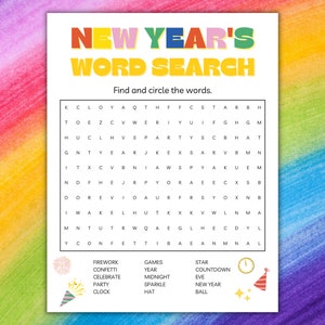 New Year's Eve Word Search Activity for Kids • Digital Download • PDF ...