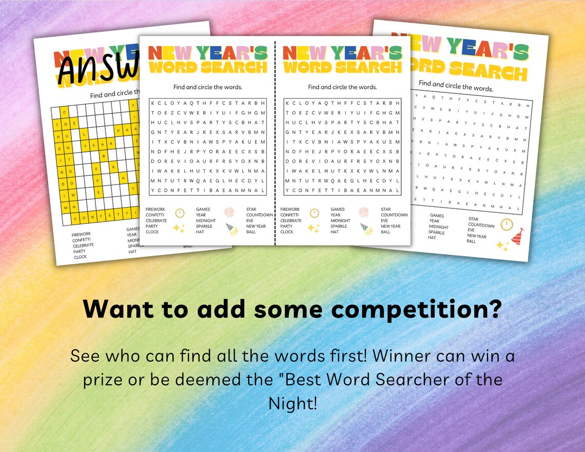 New Year's Eve Word Search Activity for Kids • Digital Download • PDF ...