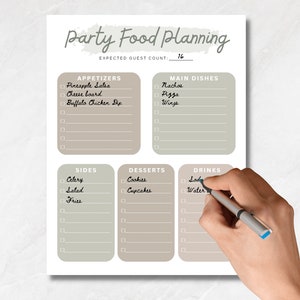 Printable Party Food Planner, Event, Host, Party Food Checklist, Party ...