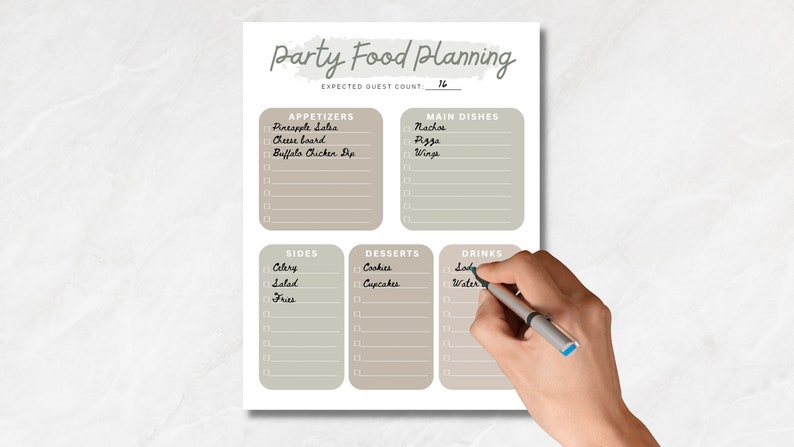 Printable Party Food Planner, Event, Host, Party Food Checklist, Party ...