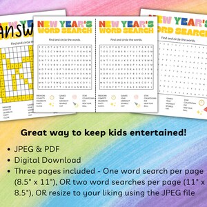 New Year's Eve Word Search Activity for Kids • Digital Download • PDF ...