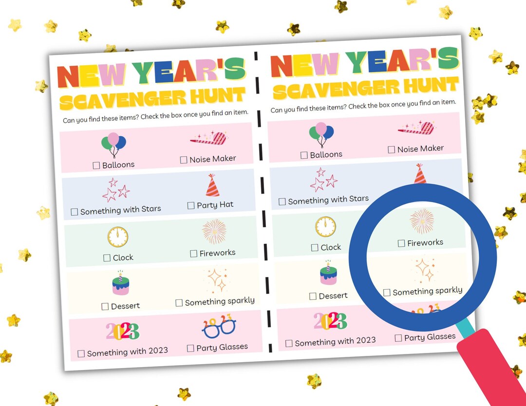 Kid's New Year's Scavenger Hunt Activity • Indoor NYE Game • Treasure ...