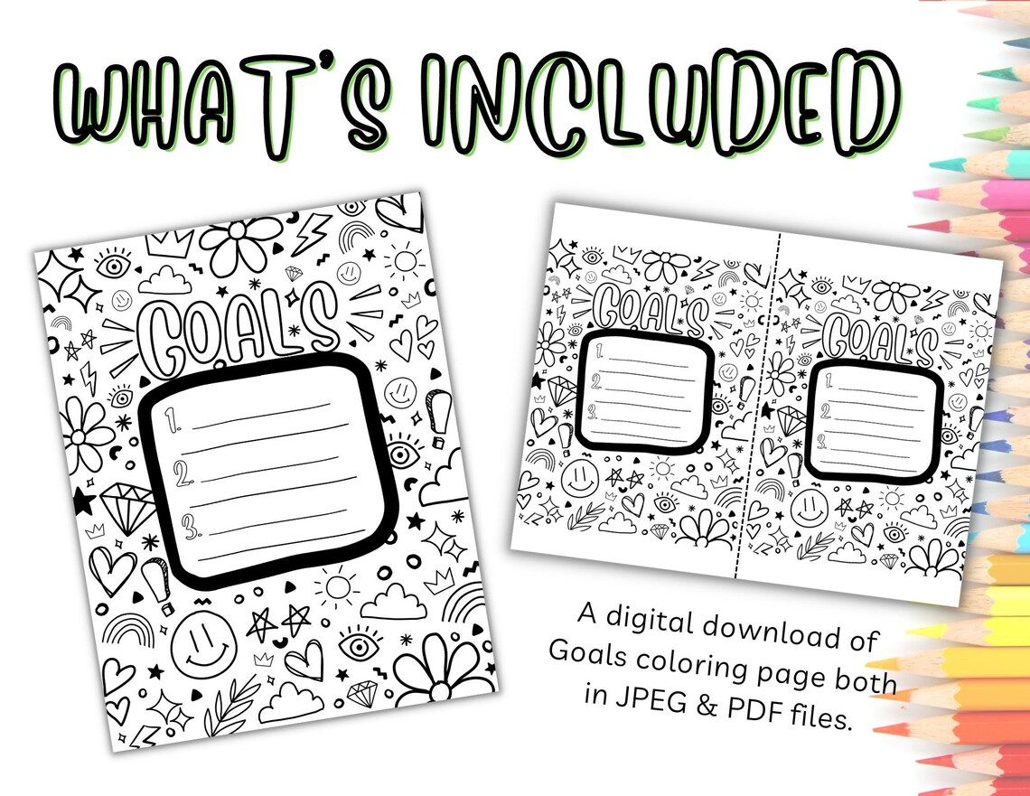 Goal Setting Coloring Page: Kids & Adults Activity (digital Download ...