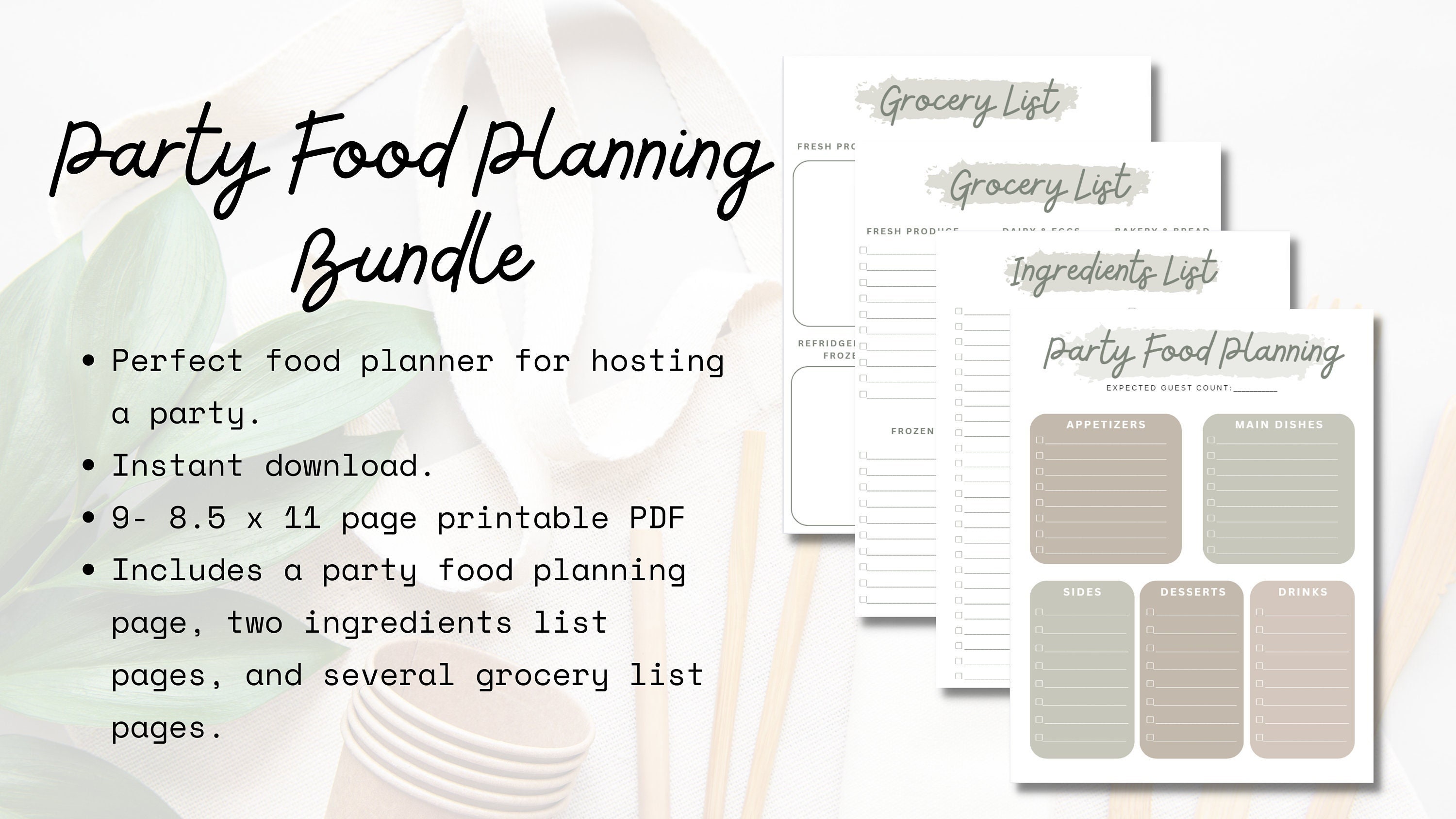Printable Party Food Planner, Event, Host, Party Food Checklist, Party ...