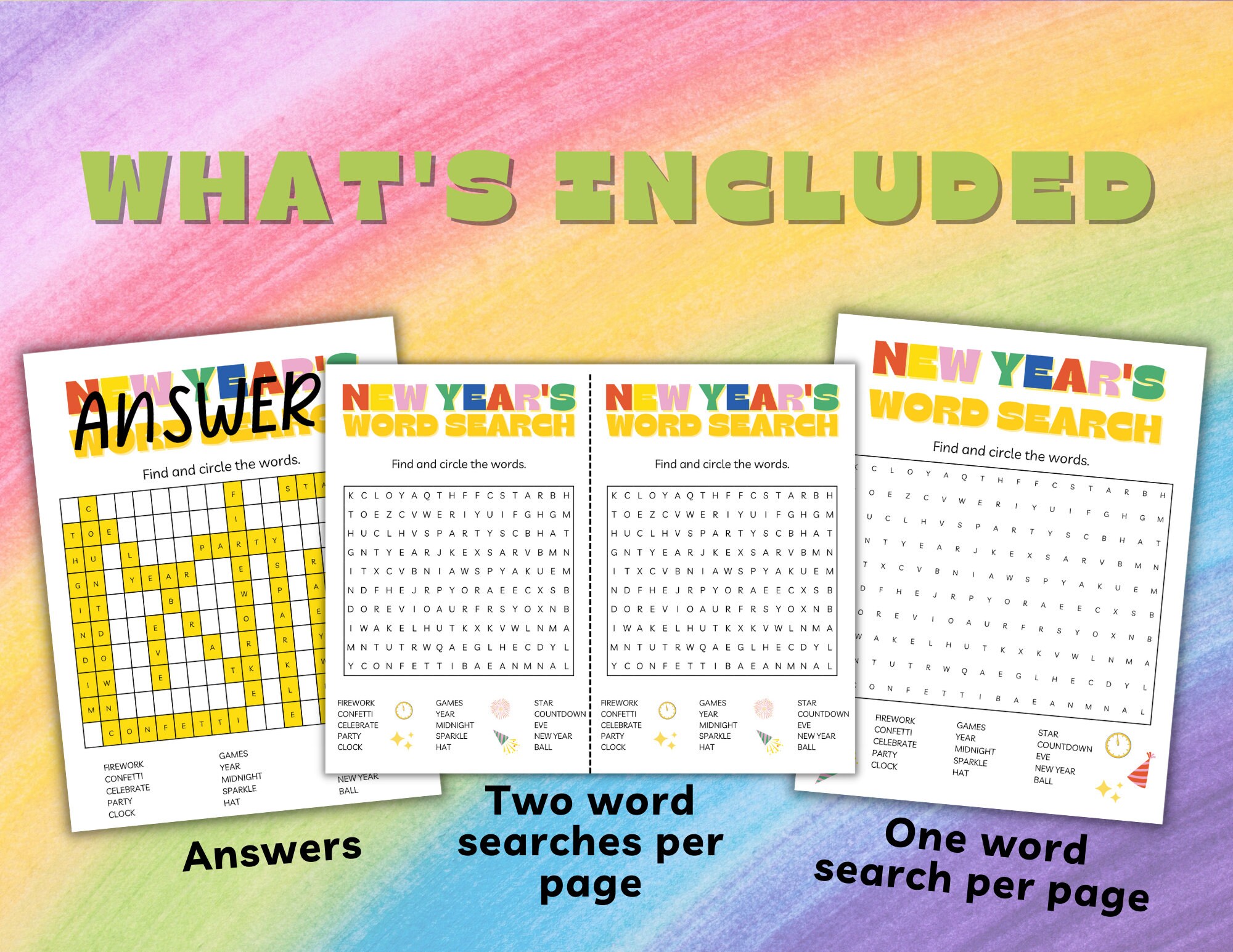 New Year's Eve Word Search Activity for Kids • Digital Download • PDF ...