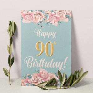 90th Birthday Card, Instant Download, Printable Birthday Card, Birthday ...