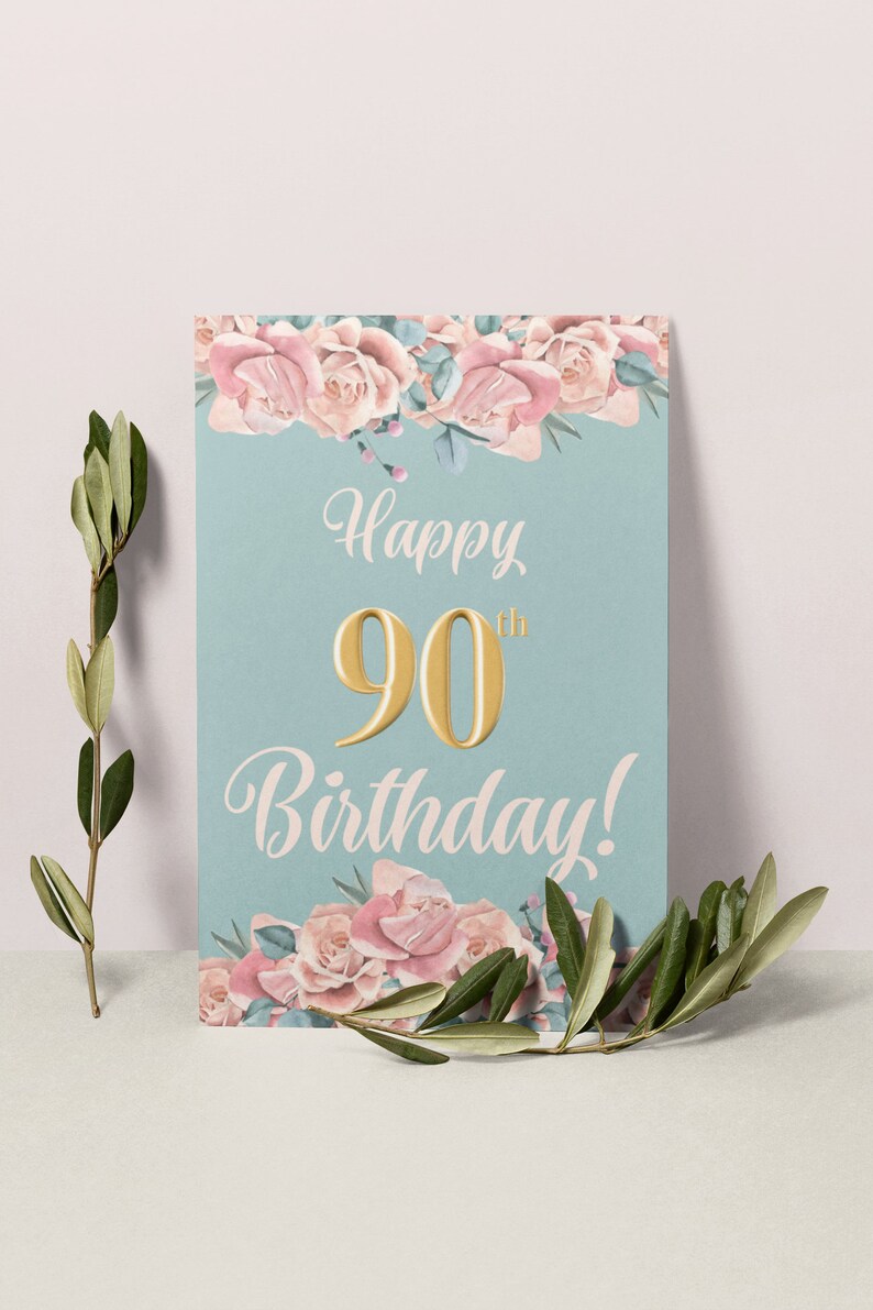 90th Birthday Card, Instant Download, Printable Birthday Card, Birthday ...