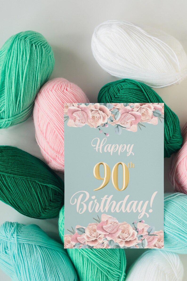 90th Birthday Card, Instant Download, Printable Birthday Card, Birthday ...