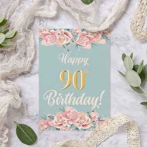 90th Birthday Card, Instant Download, Printable Birthday Card, Birthday ...
