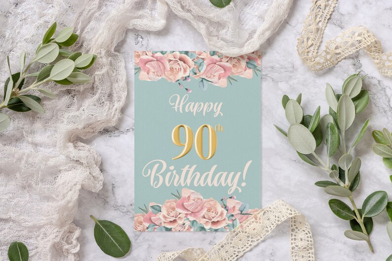 90th Birthday Card, Instant Download, Printable Birthday Card, Birthday ...