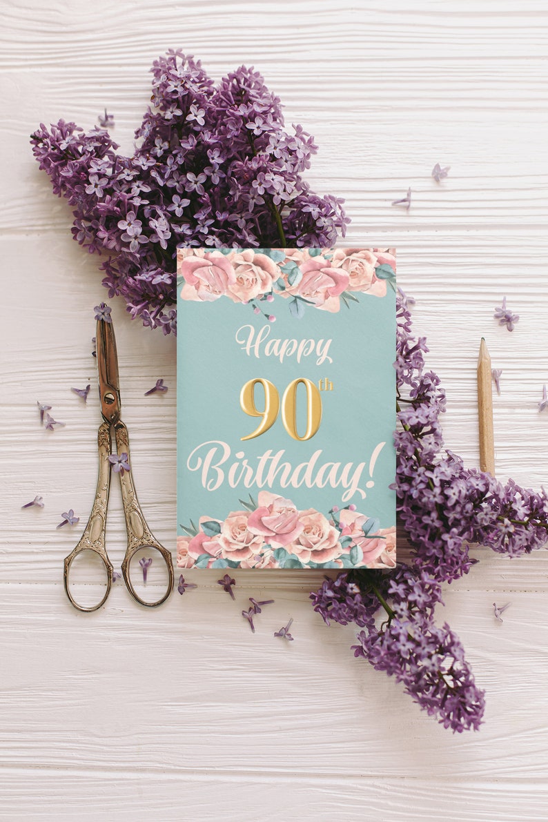 90th Birthday Card, Instant Download, Printable Birthday Card, Birthday ...