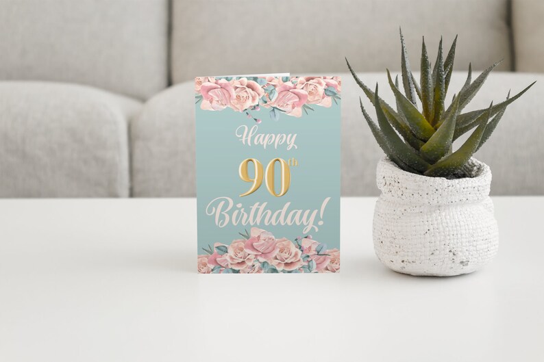 90th Birthday Card, Instant Download, Printable Birthday Card, Birthday ...